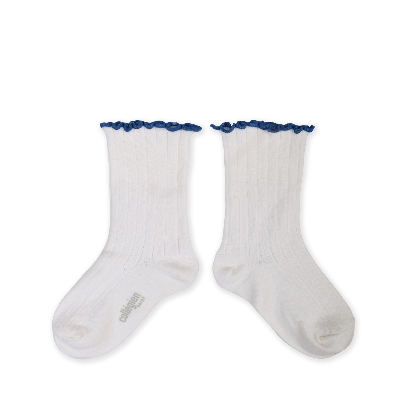 Delphine - Lettuce Trim Ribbed Socks - Blanc Neige
