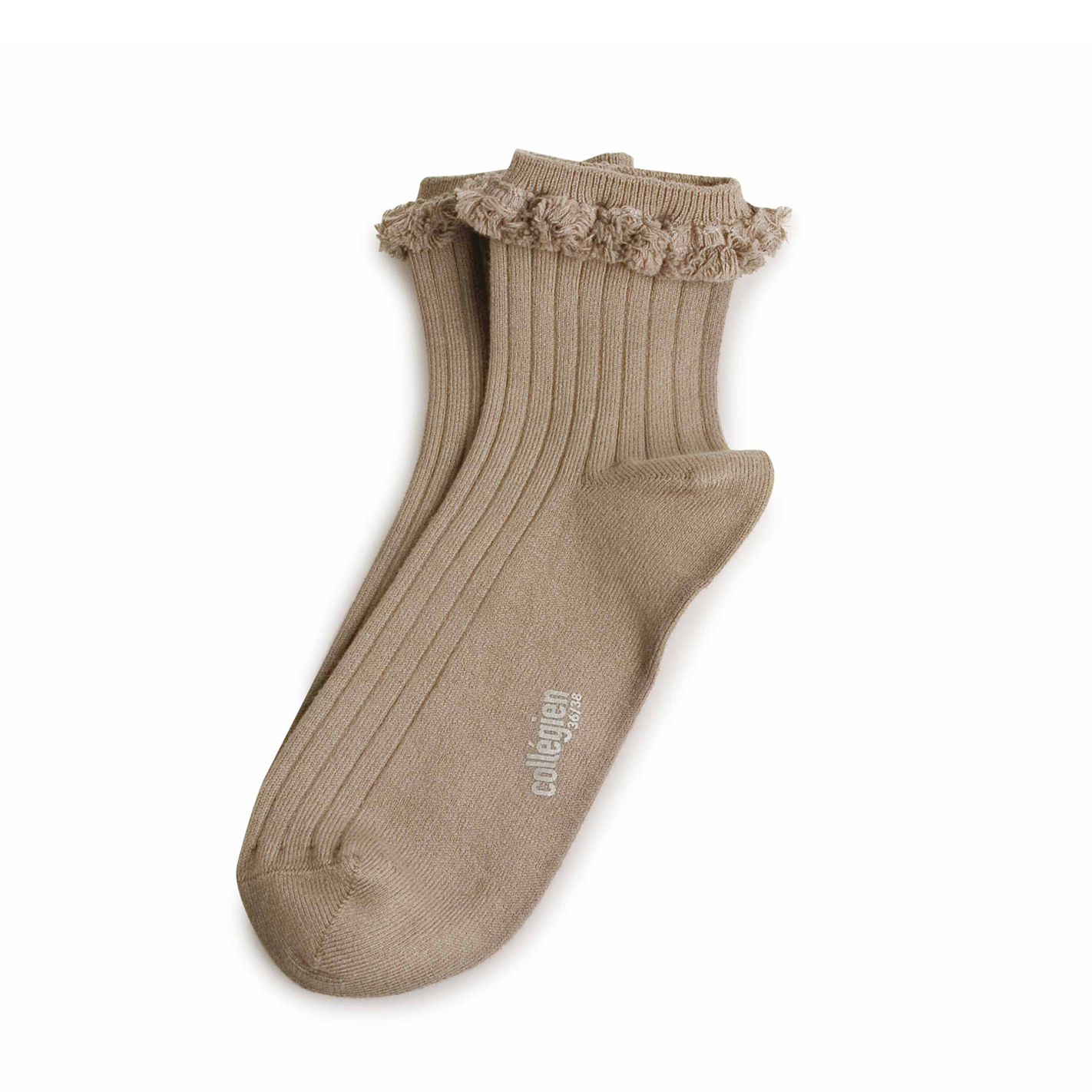 Inès - Fringe Edge Ribbed Ankle Socks - Petite Taupe