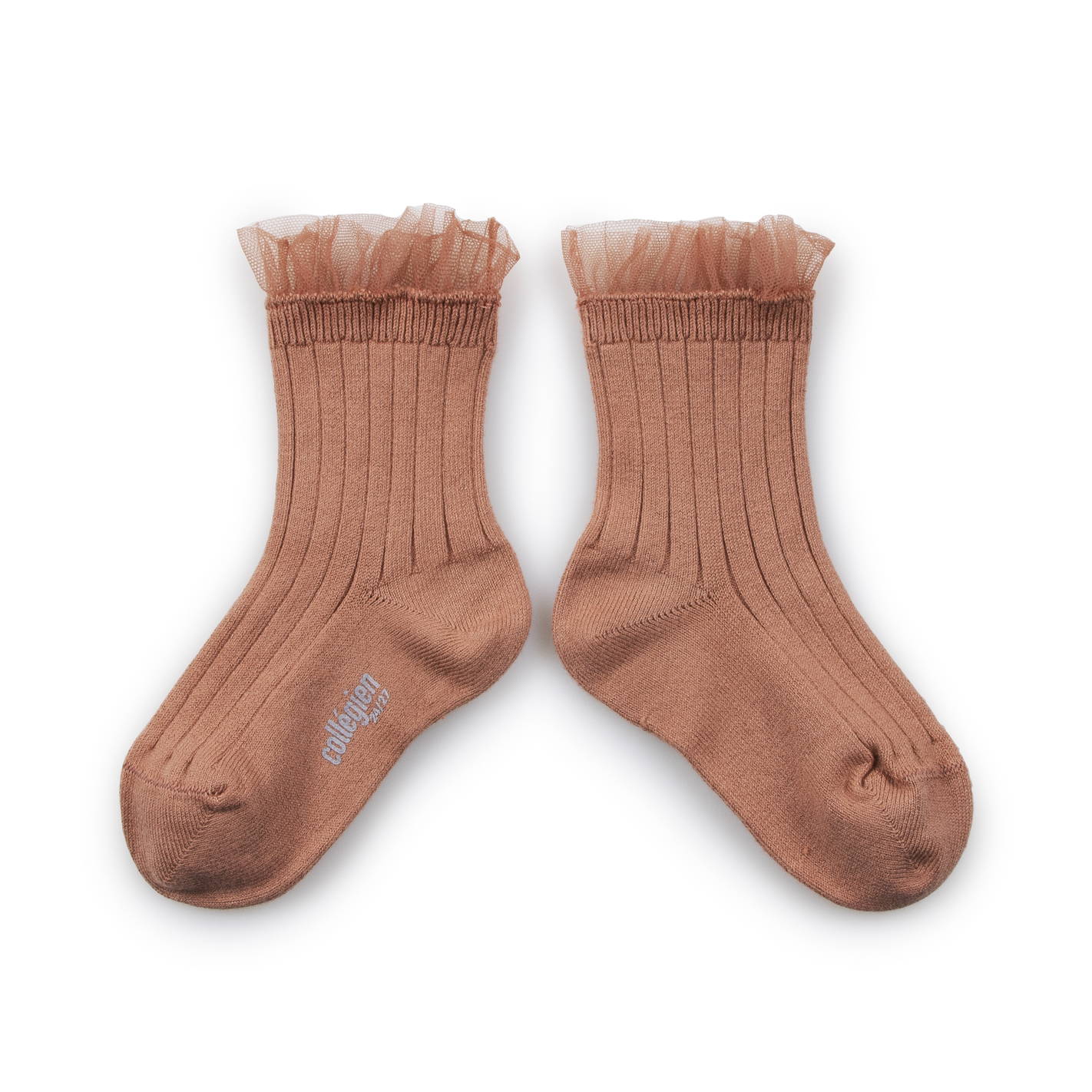 Margaux - Tulle Frill Ribbed Ankle Socks - Bois de Rose