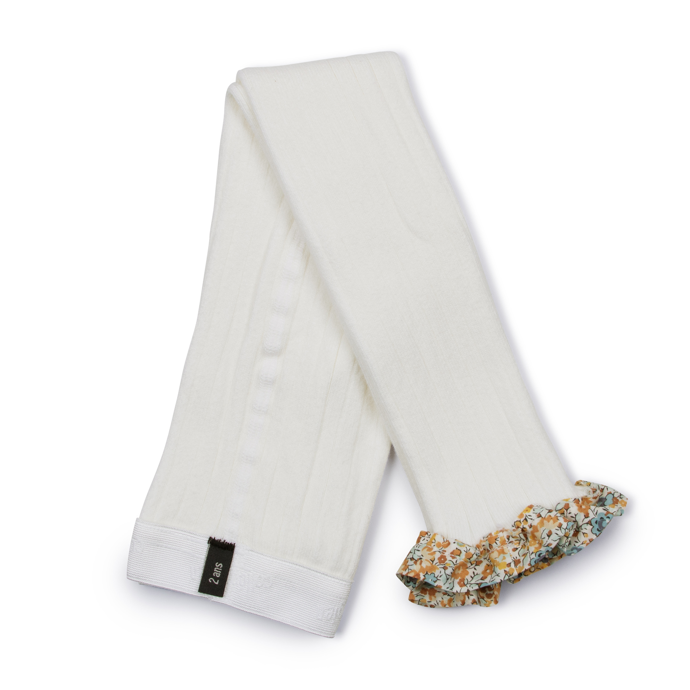 Catherine - Liberty Ruffle Ribbed Footless Tights - Blanc Neige