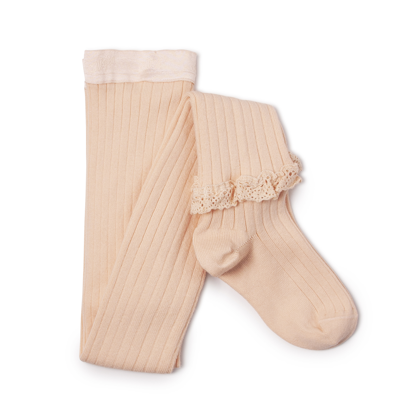 Chloé - Lace Frill Ribbed Tights - Sorbet