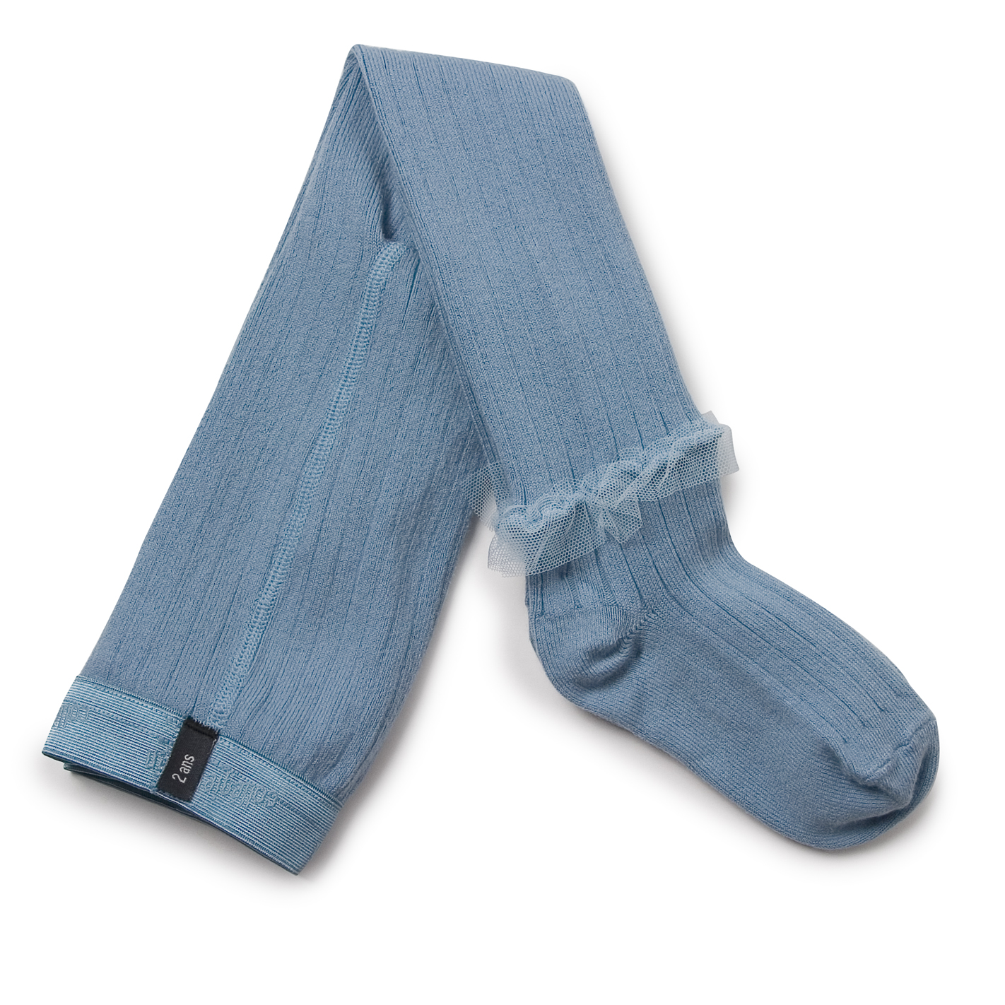 Gisèle - Tulle Frill Ribbed Tights - Bleu Azur