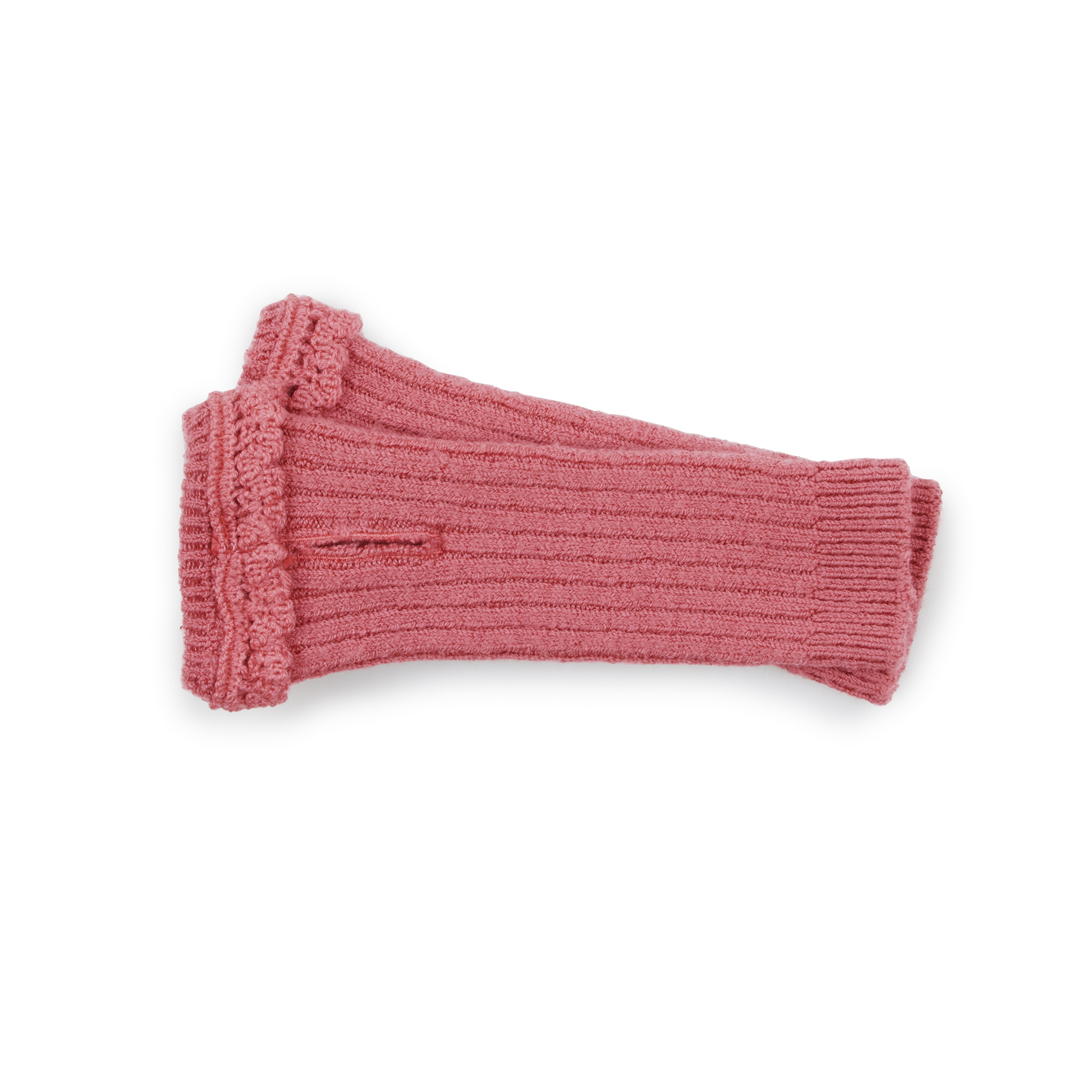 Mady - Ribbed Merino Wool Mittens with Lace Frill - Rose Litchi