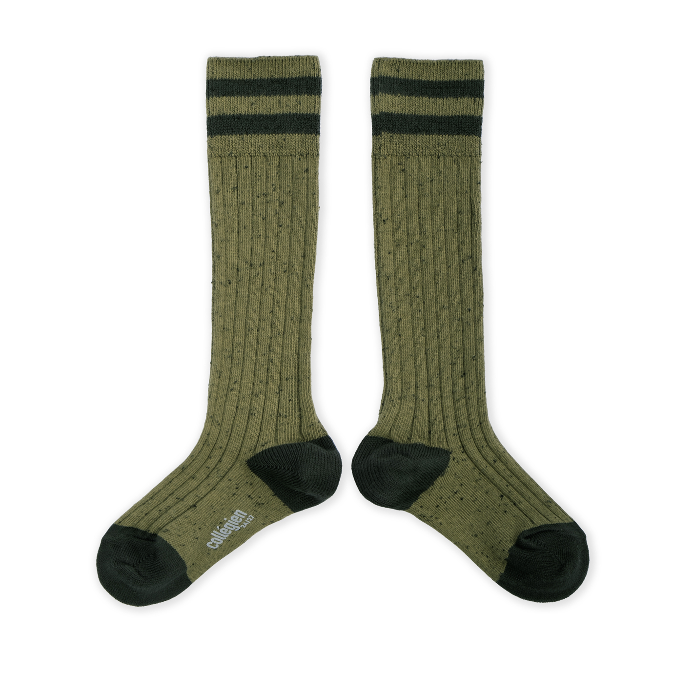 Noa - Ribbed Nepp-Yarn Varsity Knee-high Socks - Olive du Lubéron