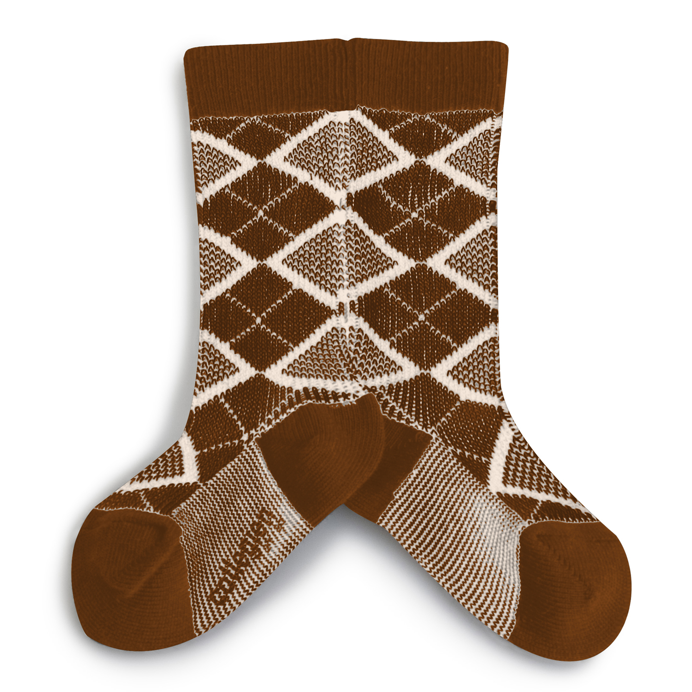 Back To The 70s - Retro Ribbed Argyle Knee-high Socks - Moutarde